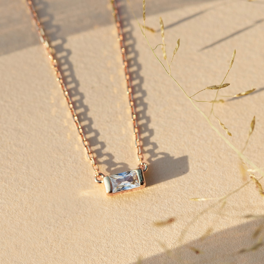 Bridesmaids Gift, Baguette Necklace | Rose Gold Necklace Wedding ...