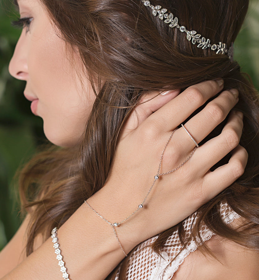 Sterling Silver Hand chain | Dainty Crystal Hand Jewelry – AMYO Bridal