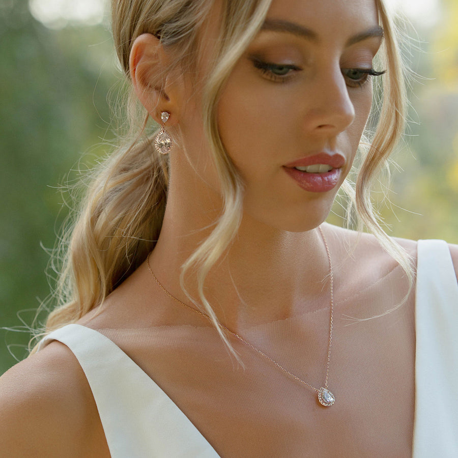Crystal Dangle Earrings| Bridal Jewelry Set, Rose Gold Earrings – AMYO ...