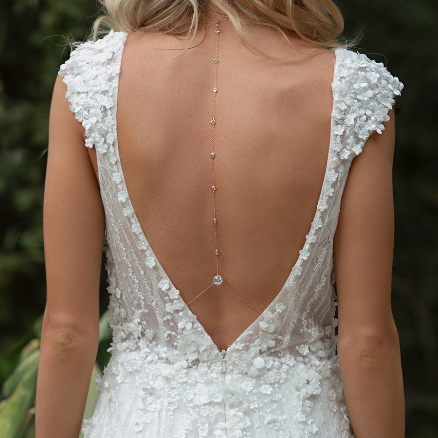 Bridal Rose Gold Back Necklace | Back Pendant Drop Wedding Jewelry Set ...